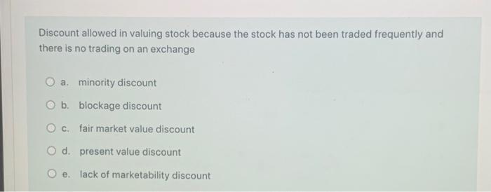 Discount allowed in valuing stock because the stock | Chegg.com