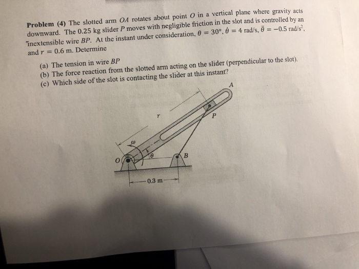 Solved Problem (4) The slotted arm OA rotates about point o | Chegg.com