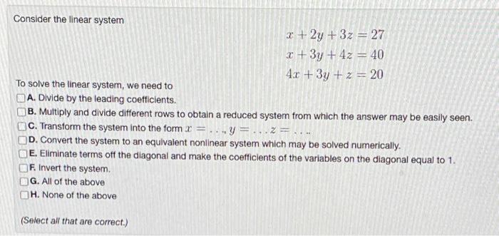 Solved Consider the linear system | Chegg.com