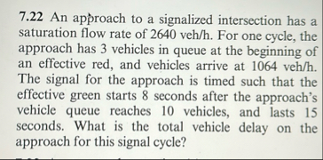 Solved 7.22 ﻿An approach to a signalized intersection has a | Chegg.com