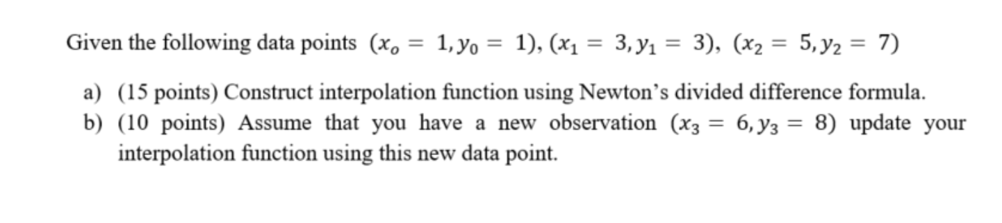 Solved Given the following data points | Chegg.com