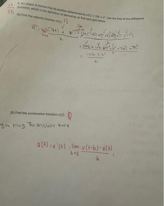 Solved 13 6. An object in motion has its position | Chegg.com