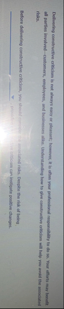 Solved Delivering constructive criticism is not always easy | Chegg.com