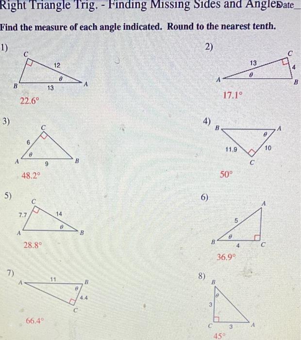 Solved Right Triangle Trig. - Finding Missing Sides and | Chegg.com