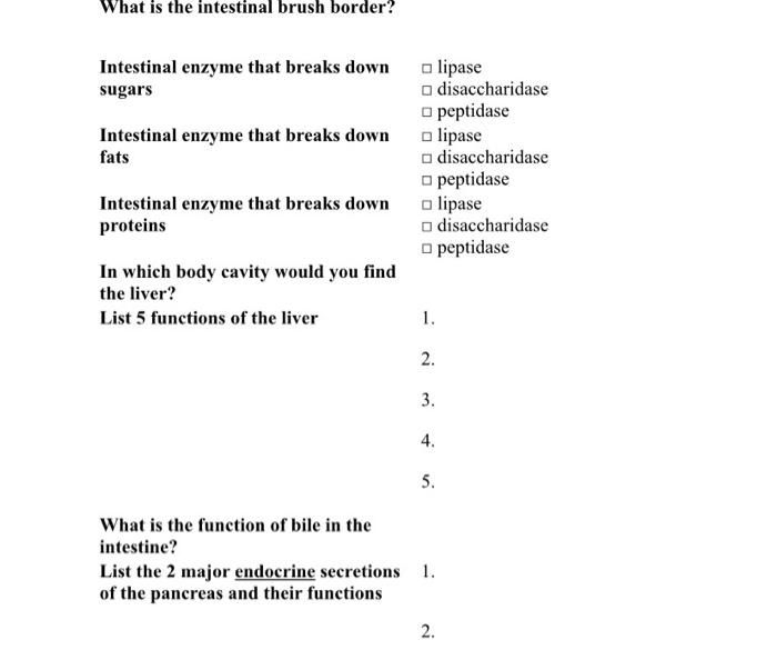 Solved What is the intestinal brush border? Intestinal | Chegg.com