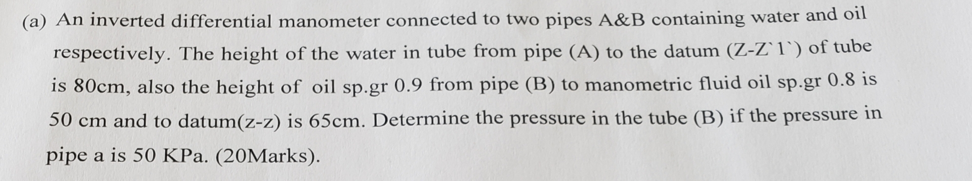 Solved (a) ﻿An inverted differential manometer connected to | Chegg.com