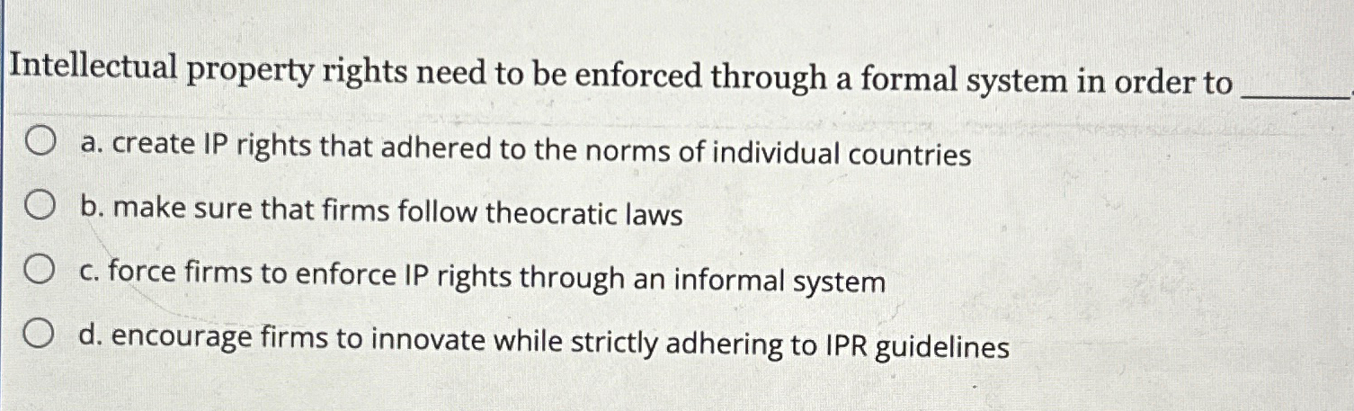 Solved Intellectual property rights need to be enforced | Chegg.com