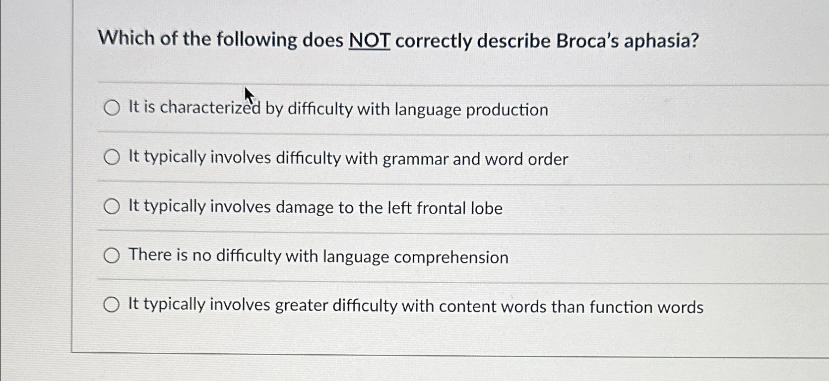 Solved Which of the following does NOT correctly describe | Chegg.com