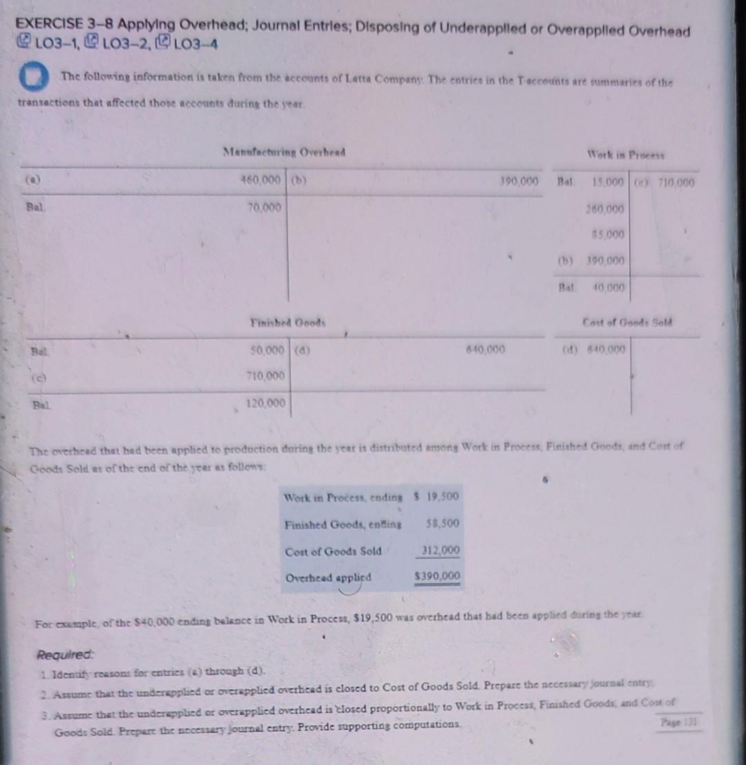 Solved EXERCISE 3-8 Applying Overhead; Journal Entrles; | Chegg.com