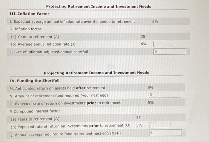 6. Projecting retirement income and the investment | Chegg.com