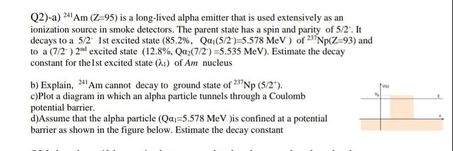 Solved Q2)-a) 241Am(Z=95) is a long-lived alpha emitter that | Chegg.com