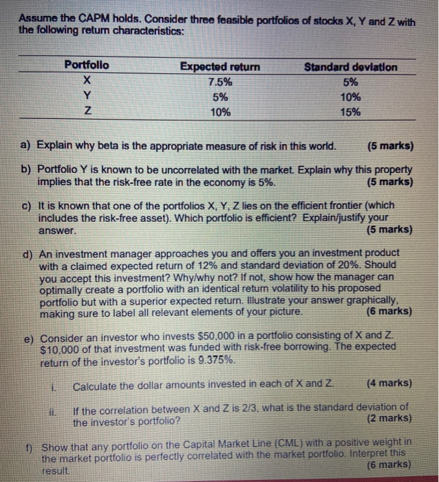 Solved Assume the CAPM holds. Consider three feasible | Chegg.com