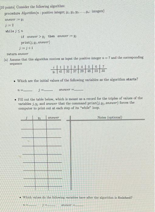 Solved 10 points Consider the following algorithm: procedure | Chegg.com
