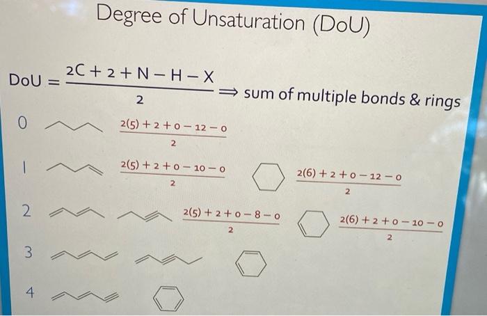 Solved Degree of Unsaturation (DOU) 2C + 2 + N - H - X DoU = | Chegg.com