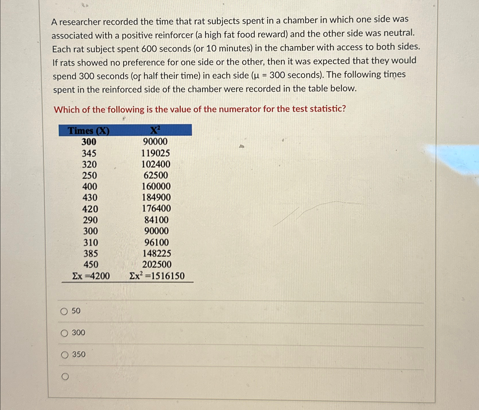 Solved A researcher recorded the time that rat subjects | Chegg.com