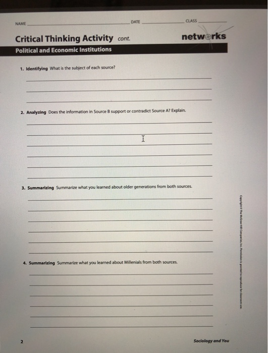 NAME DATE CLASS Critical Thinking Activity networks | Chegg.com