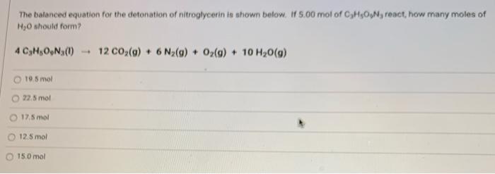 Solved The balanced equation for the detonation of | Chegg.com