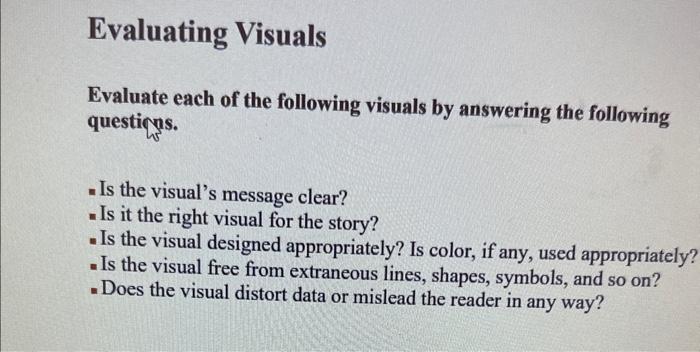 Evaluating Visuals Evaluate each of the following | Chegg.com