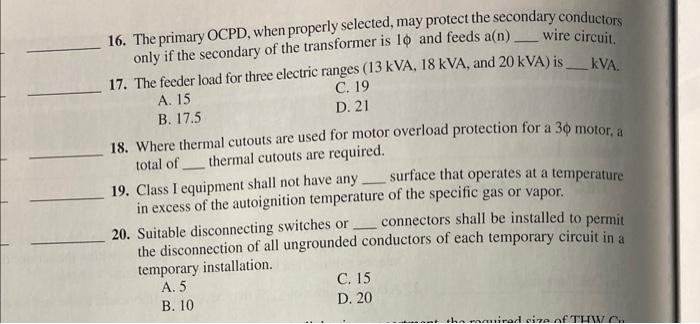 Solved wire circuit 16. The primary OCPD, when properly | Chegg.com