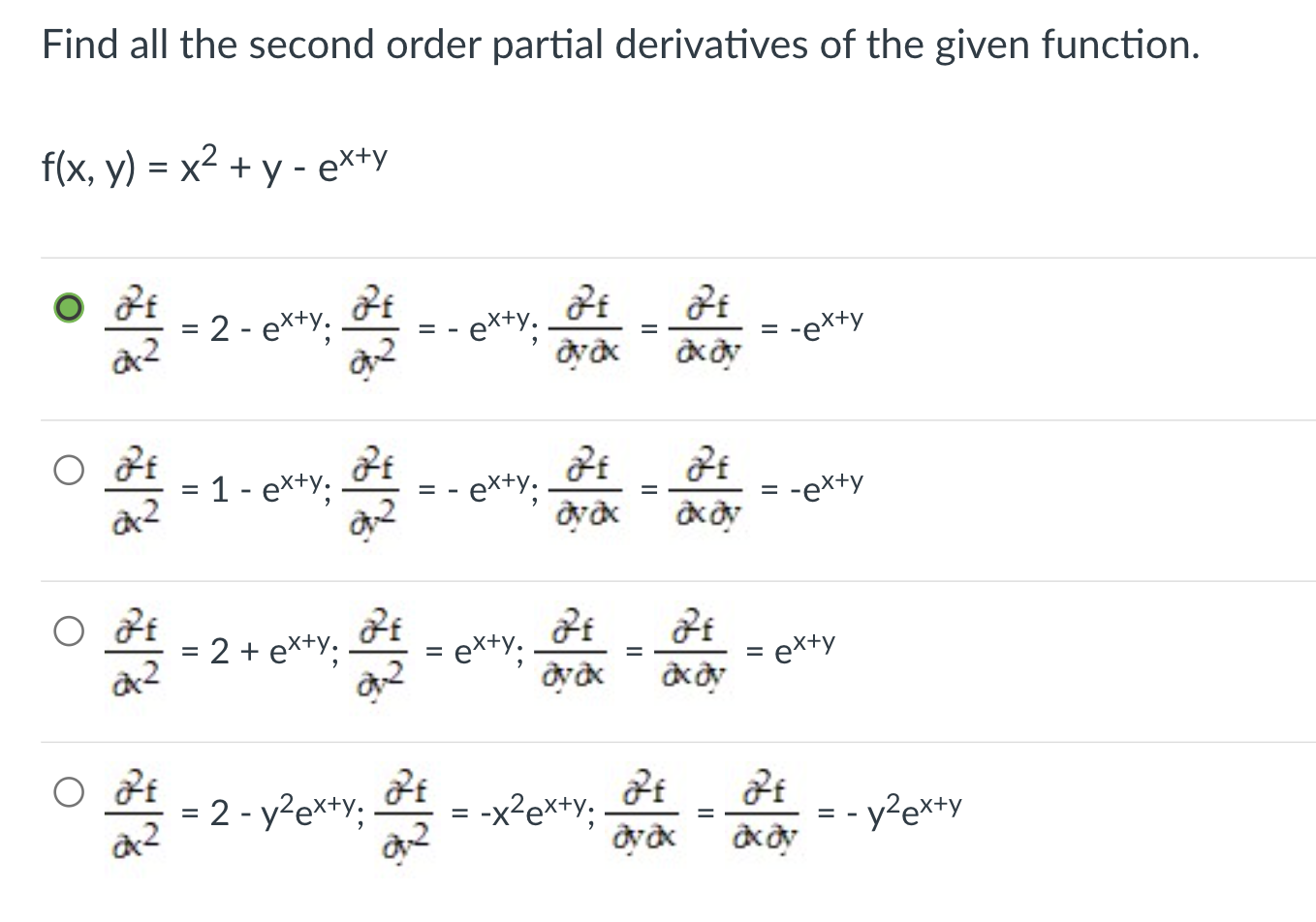 Solved Find all the second order partial derivatives of the | Chegg.com