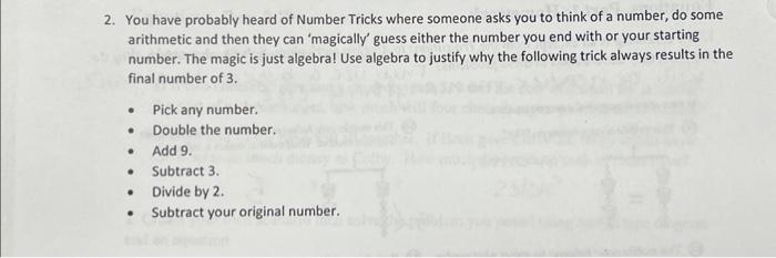 Solved 2. You have probably heard of Number Tricks where | Chegg.com