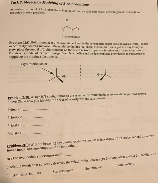 Solved Task 2: Molecular Modeling of 2-chlorobutane Assemble | Chegg.com