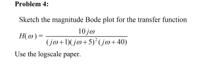 Solved Sketch the magnitude Bode plot for the transfer | Chegg.com