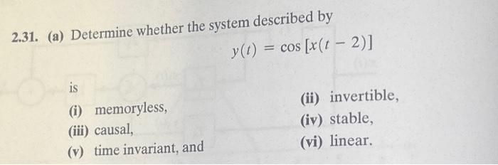 Solved Determine whether the system described by | Chegg.com