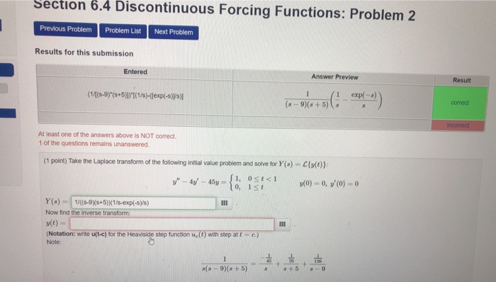 Solved Section 6.4 Discontinuous Forcing Functions: Problem | Chegg.com