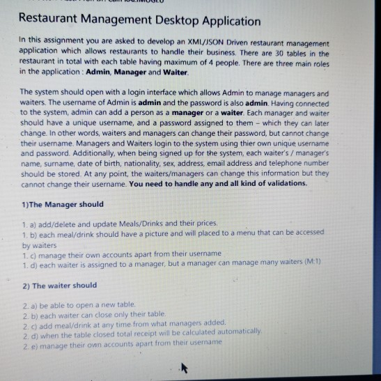 Restaurant Management Desktop Application In this | Chegg.com