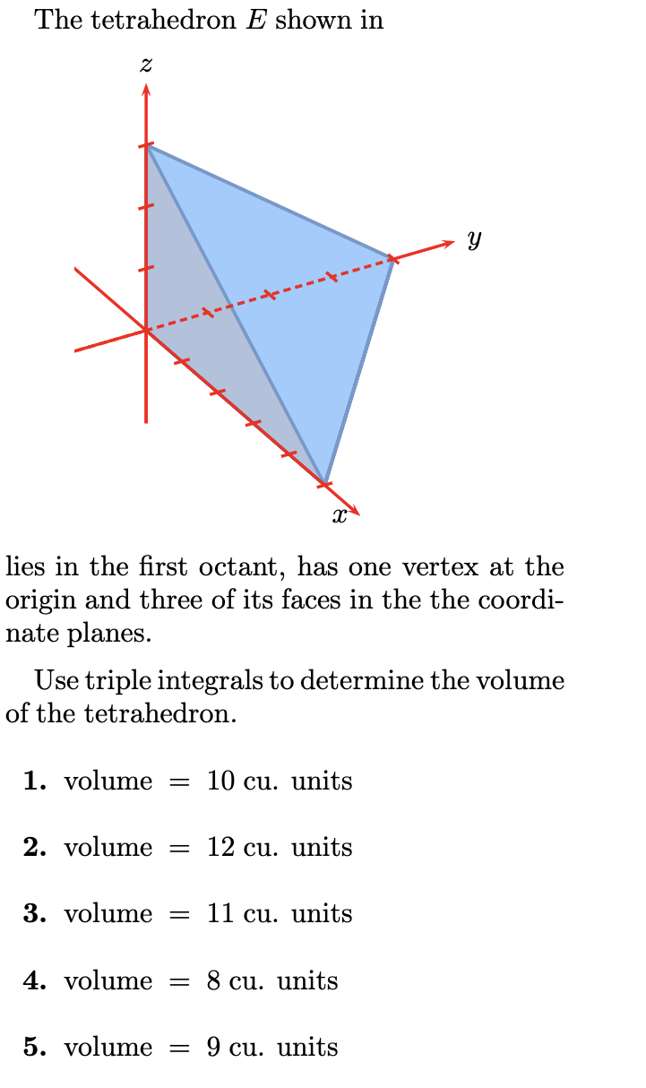 Solved The tetrahedron E ﻿shown inlies in the first octant, | Chegg.com