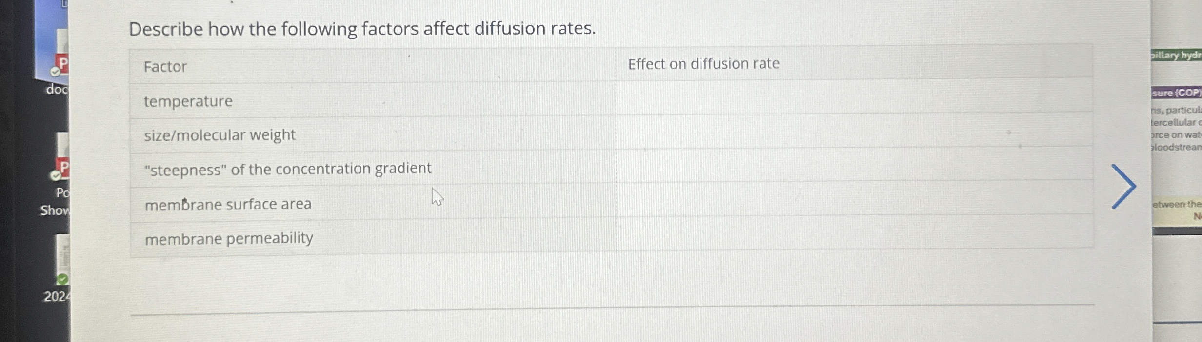Solved Describe how the following factors affect diffusion | Chegg.com