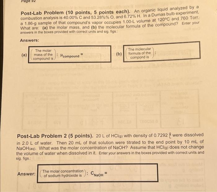 Solved Post-Lab Problem ( 10 points, 5 points each). An | Chegg.com
