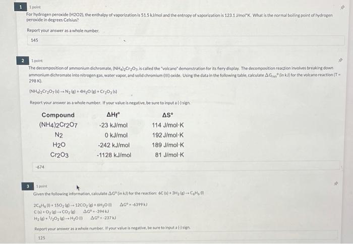 Solved 1 poins For hydrogen peroxide (H2O2), the enthalpy of | Chegg.com