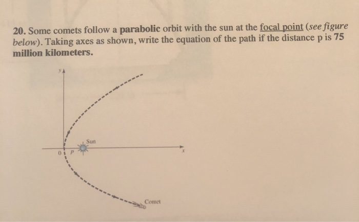 Solved 20. Some comets follow a parabolic orbit with the sun | Chegg.com