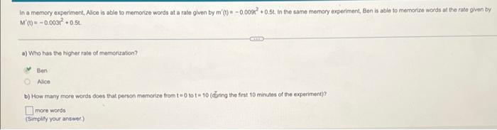 Solved a In a memory experiment, Alice is able to memorize | Chegg.com