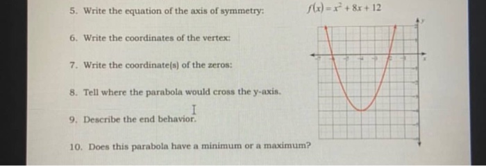 Solved given the following graph of a parabola, answer 5-10, | Chegg.com