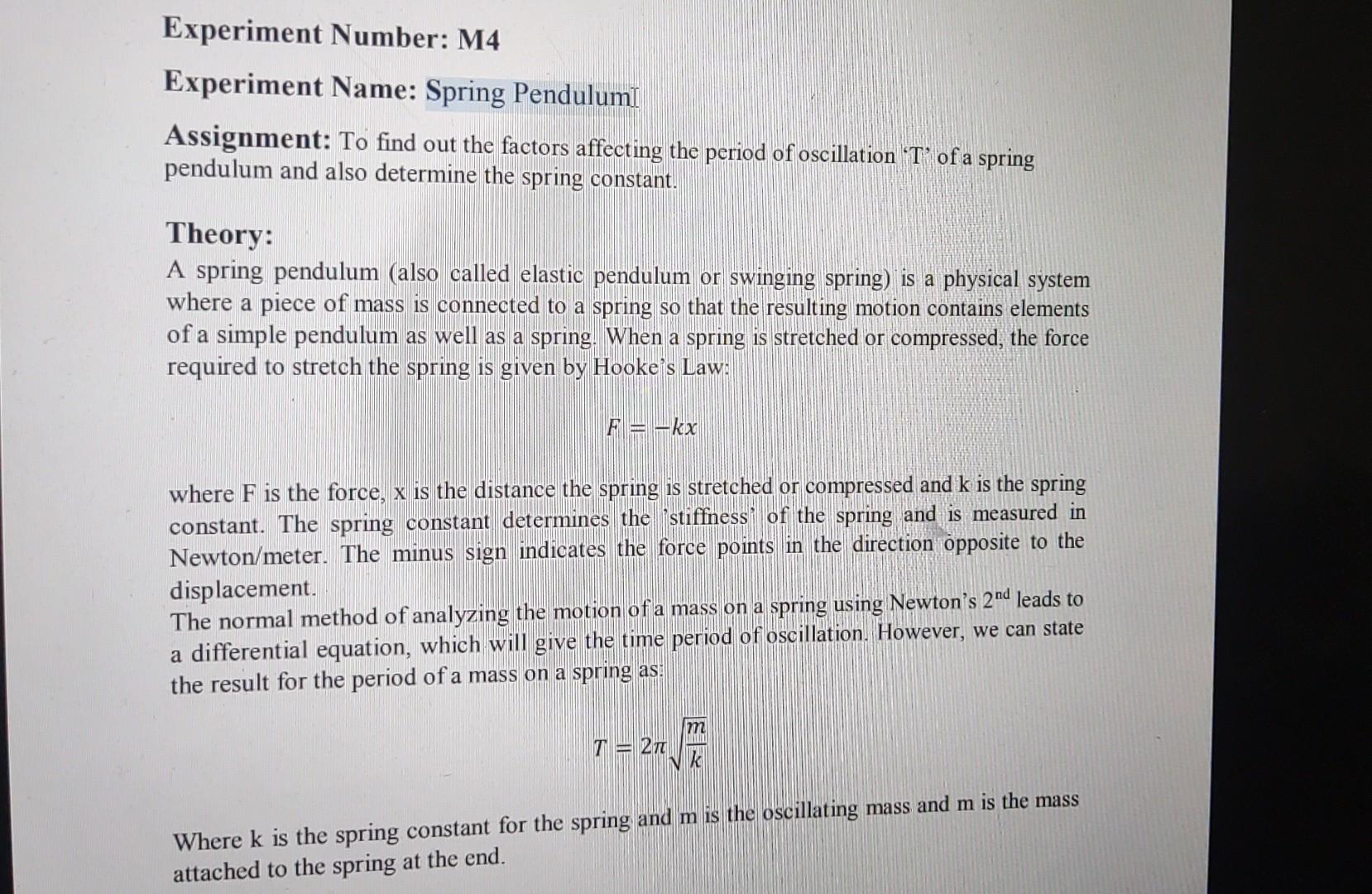 Solved Theory: A spring pendulum (also called elastic | Chegg.com