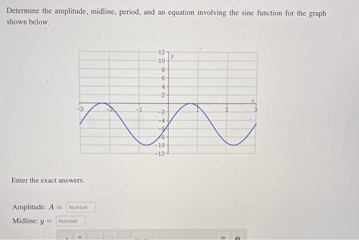 Solved Determine the amplitude, midline, period, and an | Chegg.com
