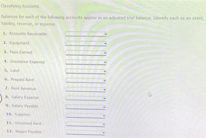 Solved Classifying Accounts Balances for each of the | Chegg.com