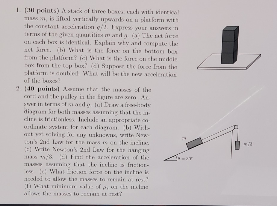 Solved 1. (30 points) A stack of three boxes, each with | Chegg.com