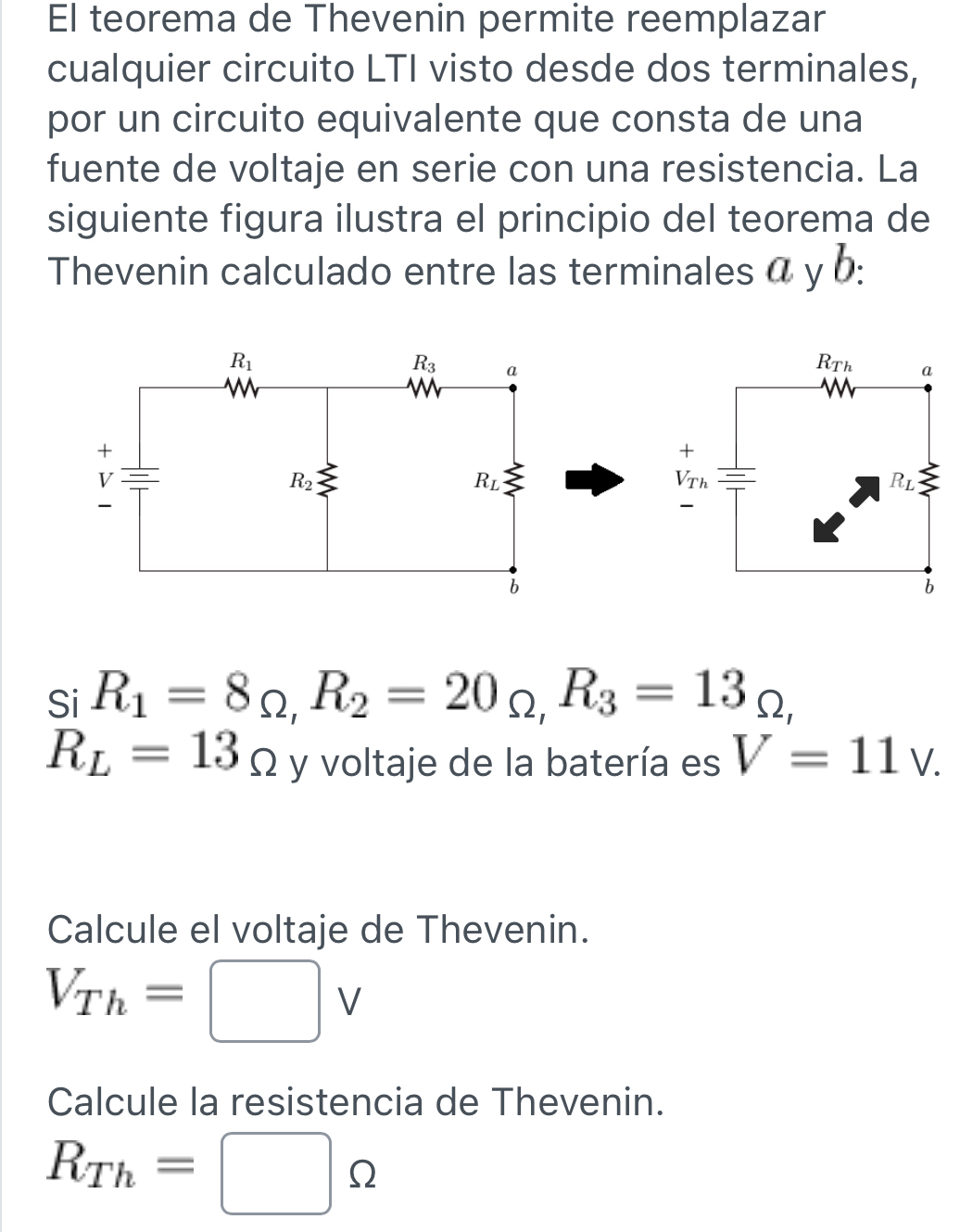 Solved El teorema de Thevenin permite reemplazar cualquier | Chegg.com