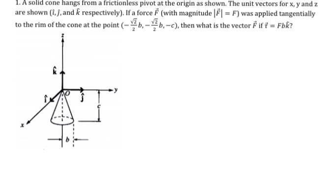 Solved 1. A solid cone hangs from a frictionless pivot at | Chegg.com