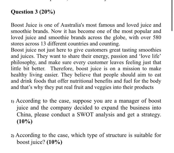 Solved Boost Juice is one of Australia's most famous and | Chegg.com