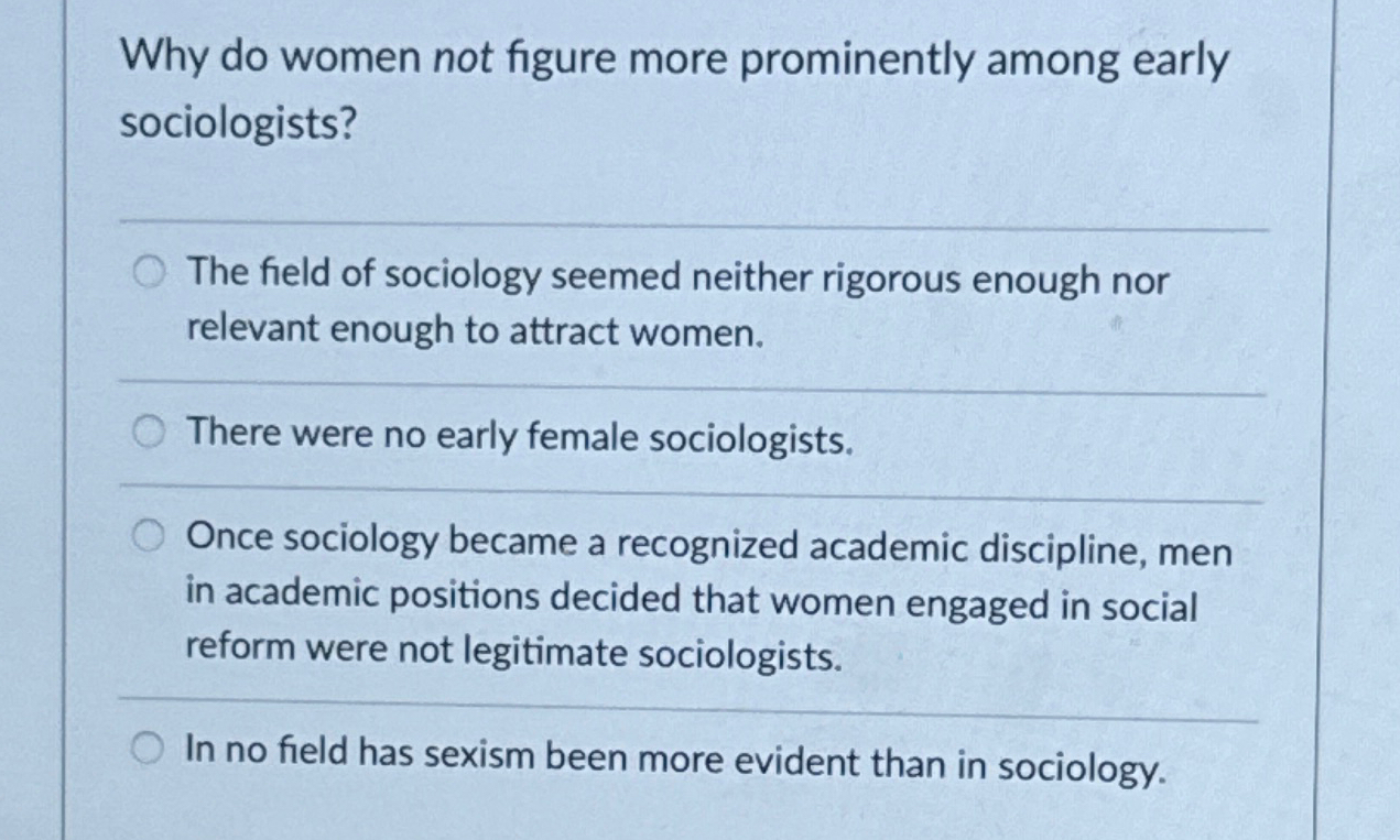 Solved Why do women not figure more prominently among early | Chegg.com