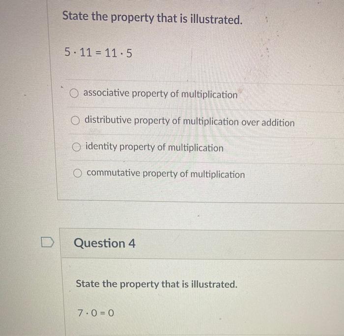 Solved State the property that is illustrated. 5.11 = 11.5 O | Chegg.com