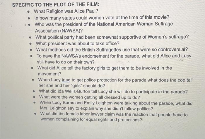 IRON JAWED ANGELS FILM CONTENTISPECIFIC TO THE CAST | Chegg.com