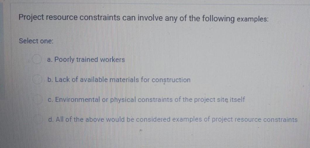 Solved Project resource constraints can involve any of the | Chegg.com