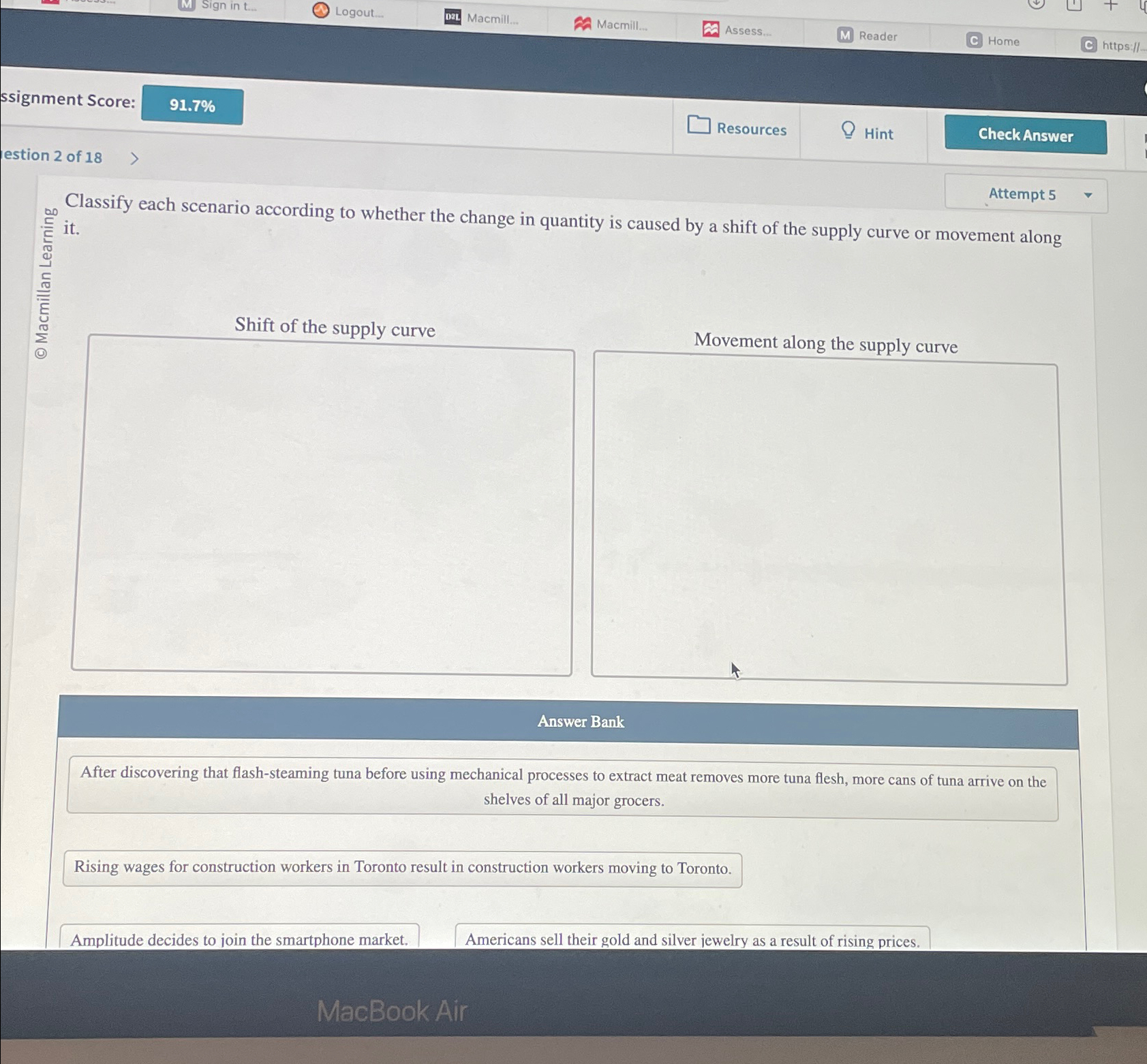 Solved 先Classify each scenario according to whether the | Chegg.com