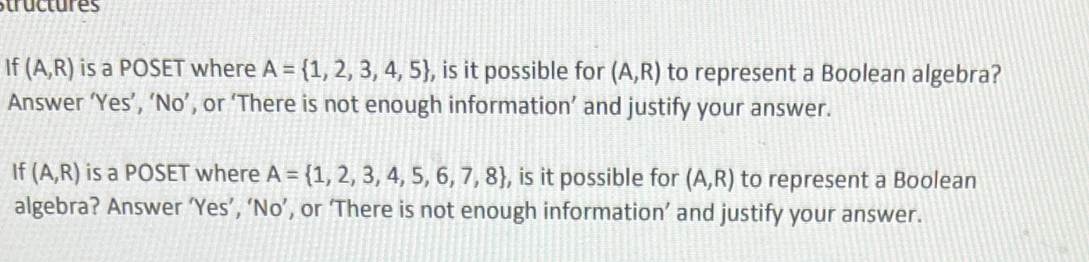 Solved 7.A. ﻿If (A,R) ﻿is a POSET where A={1,2,3,4,5}, ﻿is | Chegg.com